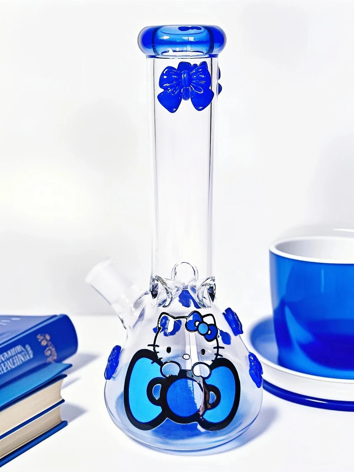 9.5″ Blue Hello Kitty Glass Beaker Bong with Bow Accents - Smoke Meg