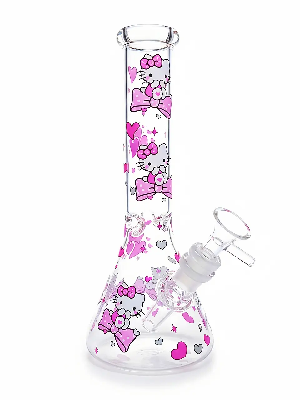10″ Pink Sakura Hello Kitty Bow Beaker Glass Bong - Smoke Meg