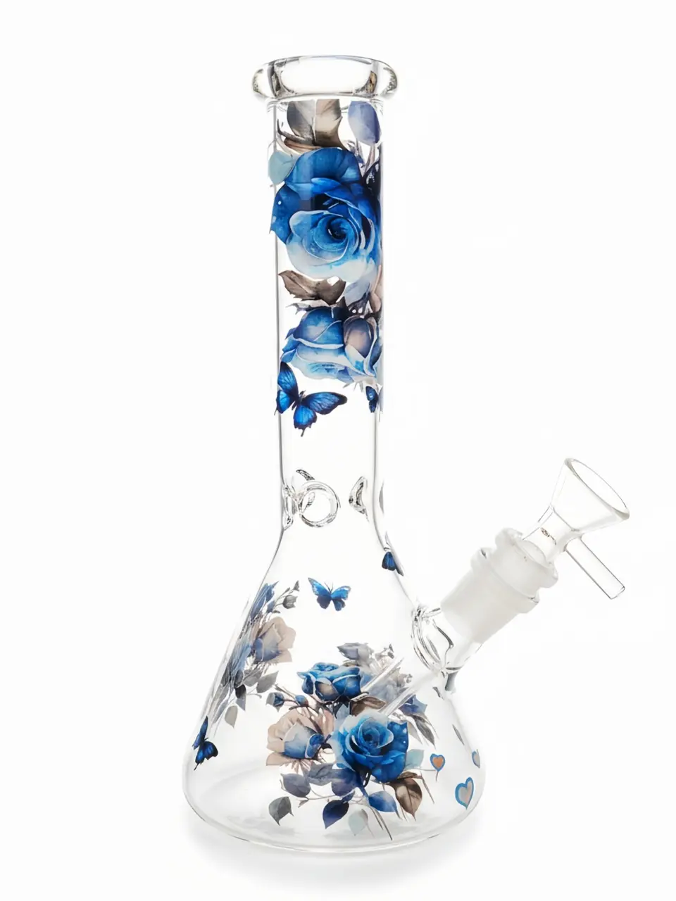10" Blue Rose & Butterfly Beaker Glass Bong - Smoke Meg