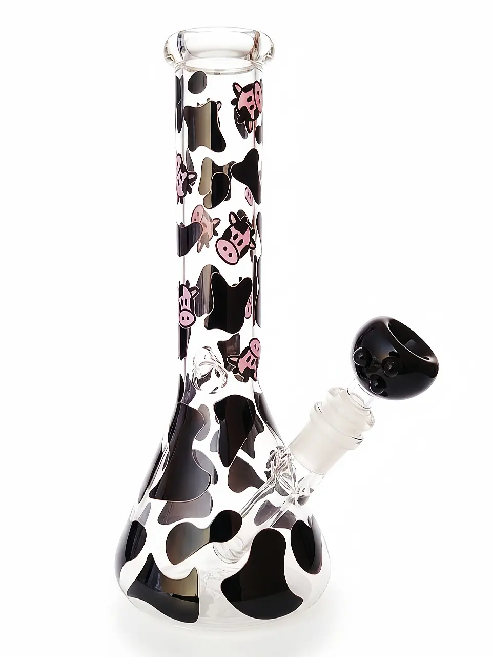 10" Cozy Farm Cow Print Beaker Glass Bong - Smoke Meg