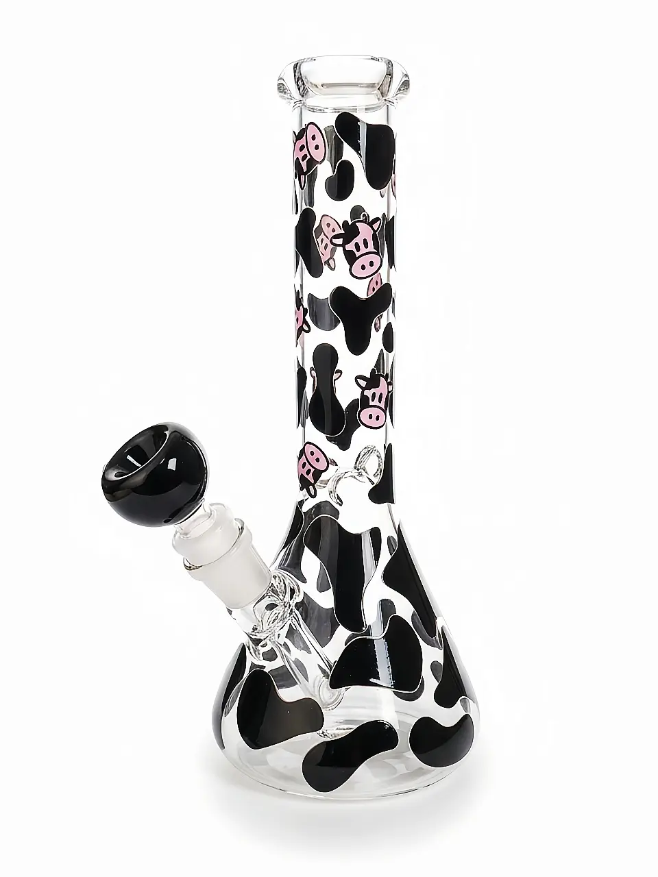 10" Cozy Farm Cow Print Beaker Glass Bong - Smoke Meg