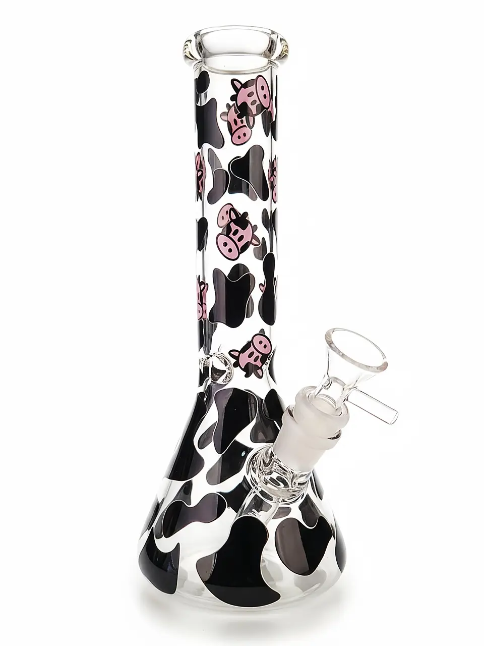 10" Cozy Farm Cow Print Beaker Glass Bong - Smoke Meg