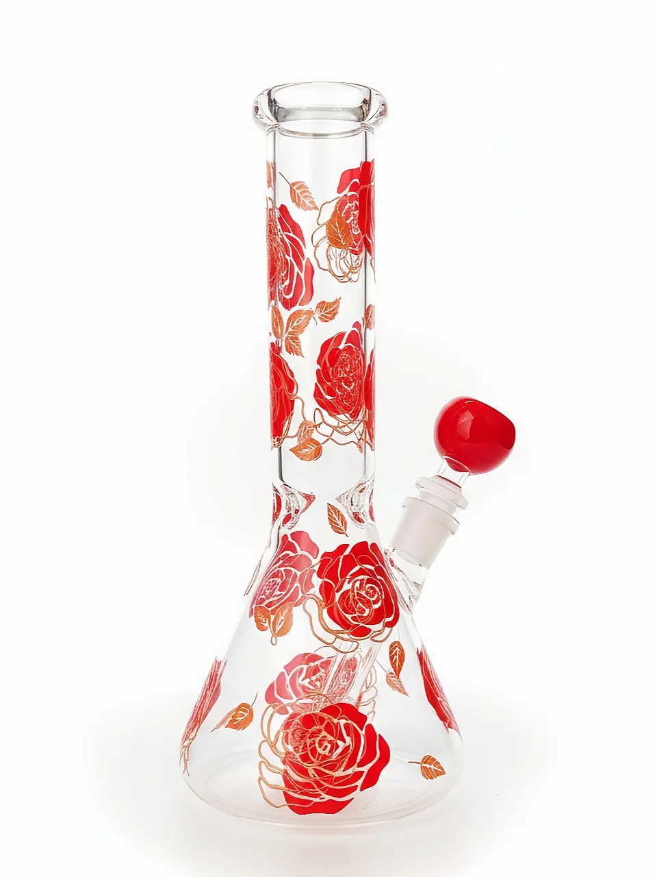 10" Vintage Rose Flower Beaker Glass Bong - Smoke Meg
