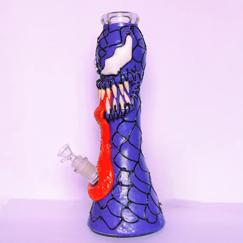 14" 9mm 3D Monster Glass Bong | Purple Venom’s Fury - Smoke Meg