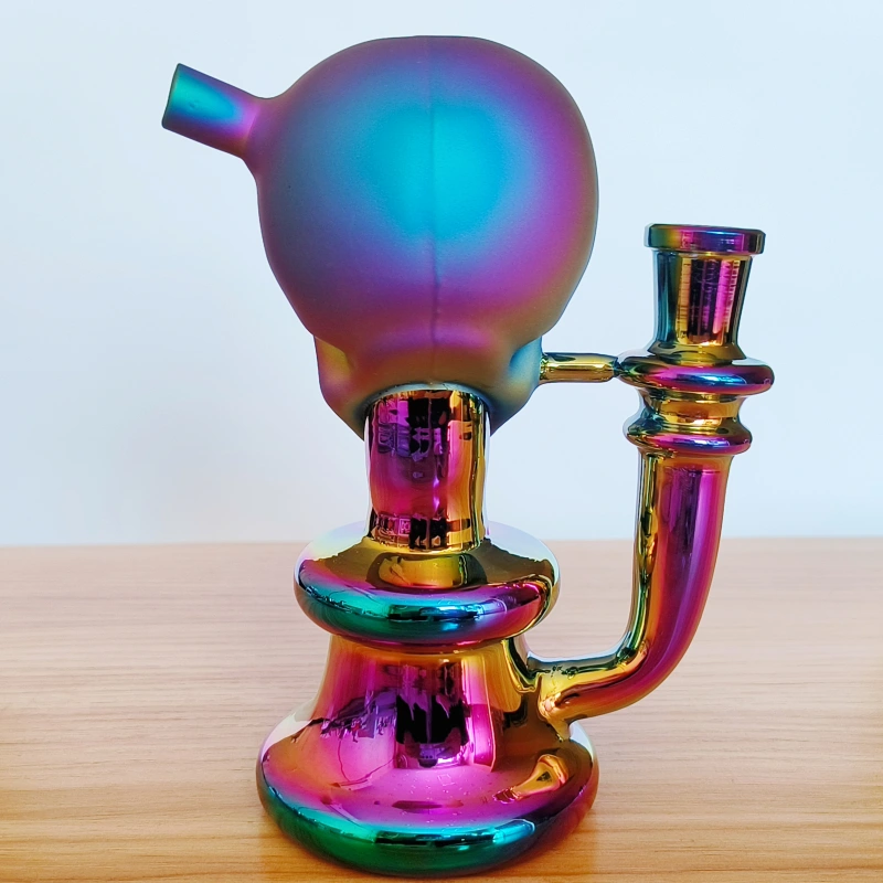 6.5" Iridescent Skull Glass Bong | Recycler Dab Rig - Smoke Meg