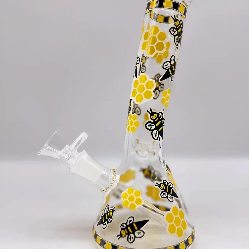 8" Glow-in-the-Dark Honey Bee Beaker Glass Bong - Smoke Meg