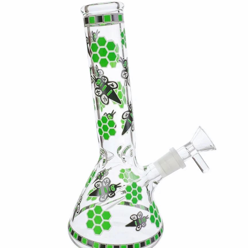 8" Glow-in-the-Dark Honey Bee Beaker Glass Bong - Smoke Meg