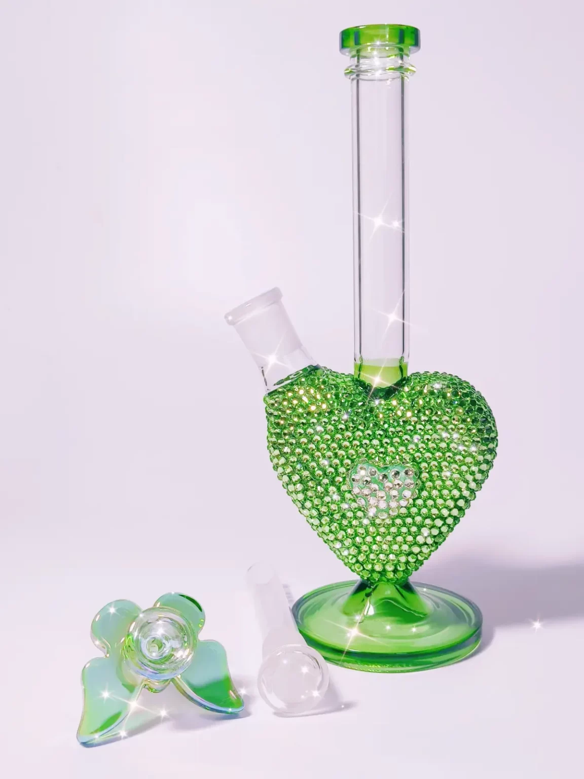 9.5″ Bling Green Heart Glass Bong with Sparkling Crystal Rhinestones ...