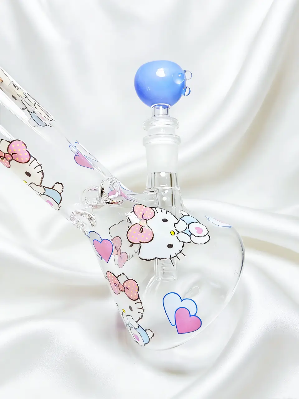 8" Hello Kitty Icy First Love Blue & Pink Beaker Glass Bong - Smoke Meg