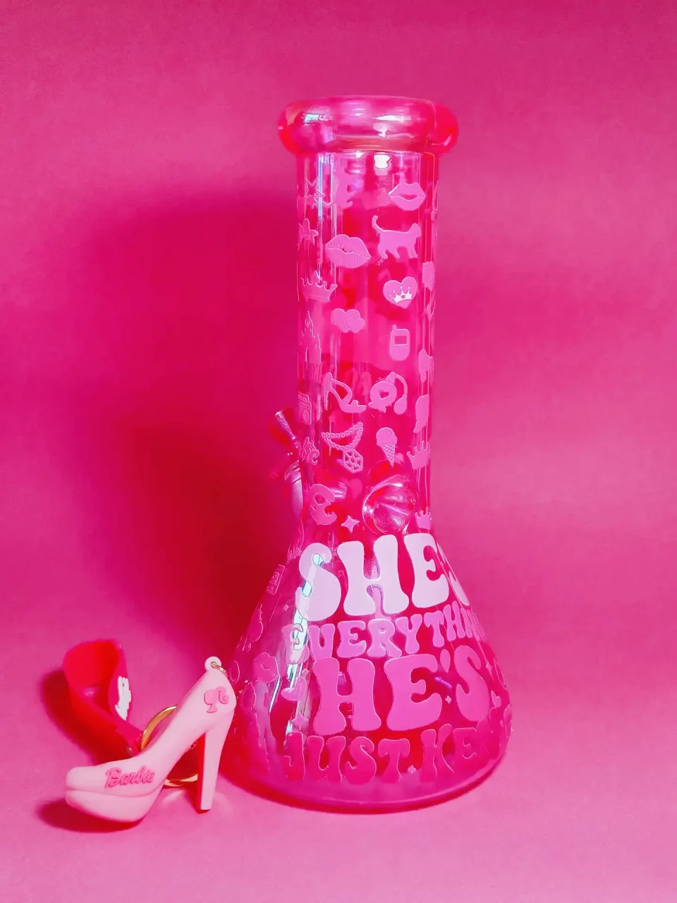 10″ Hot Pink Iridescent Sparkling Barbie Silhouette Bong - Smoke Meg