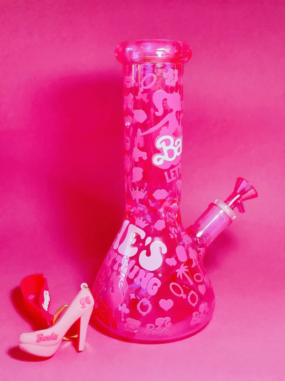 10″ Hot Pink Iridescent Sparkling Barbie Silhouette Bong - Smoke Meg