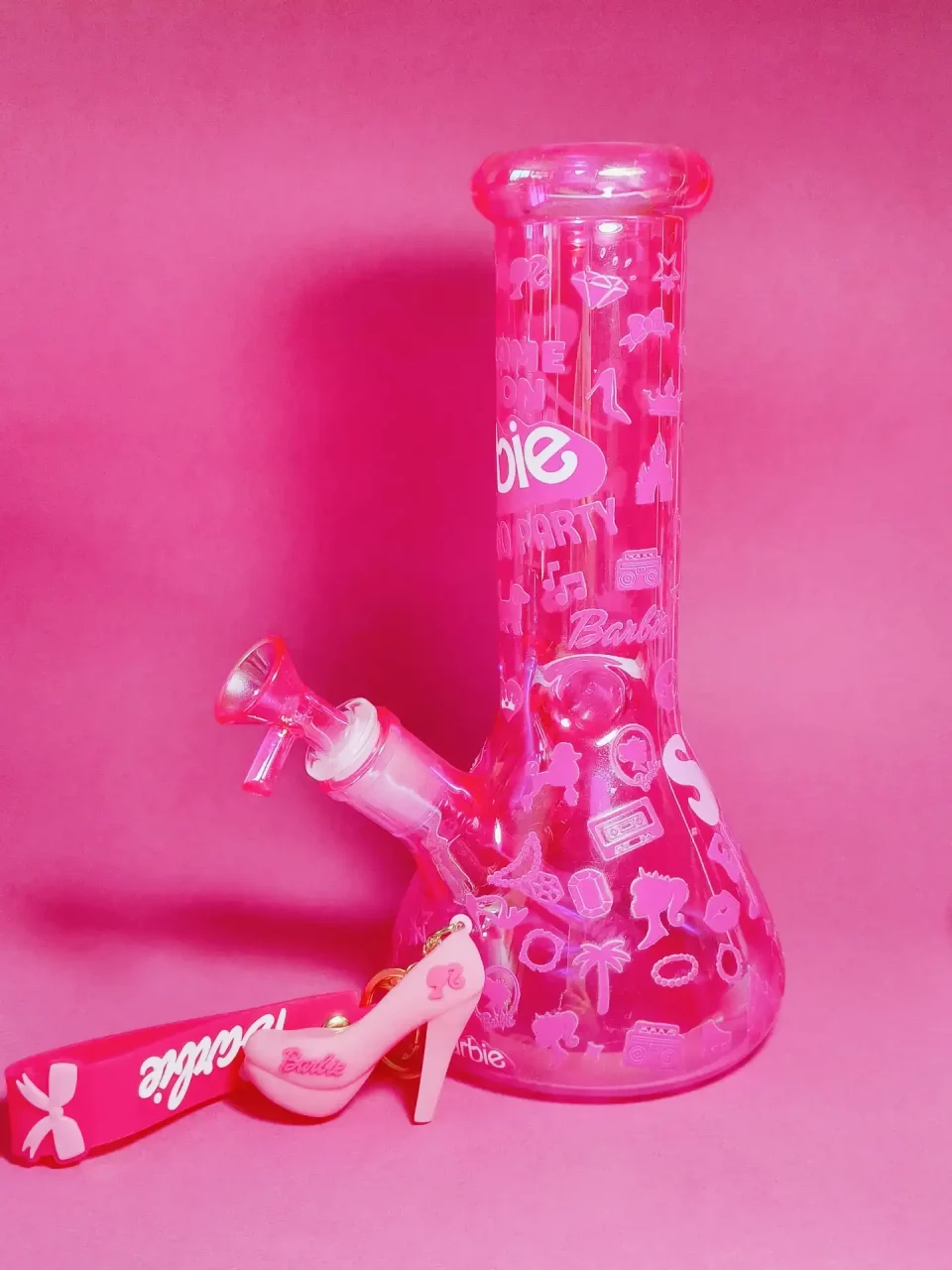 10″ Hot Pink Iridescent Sparkling Barbie Silhouette Bong - Smoke Meg