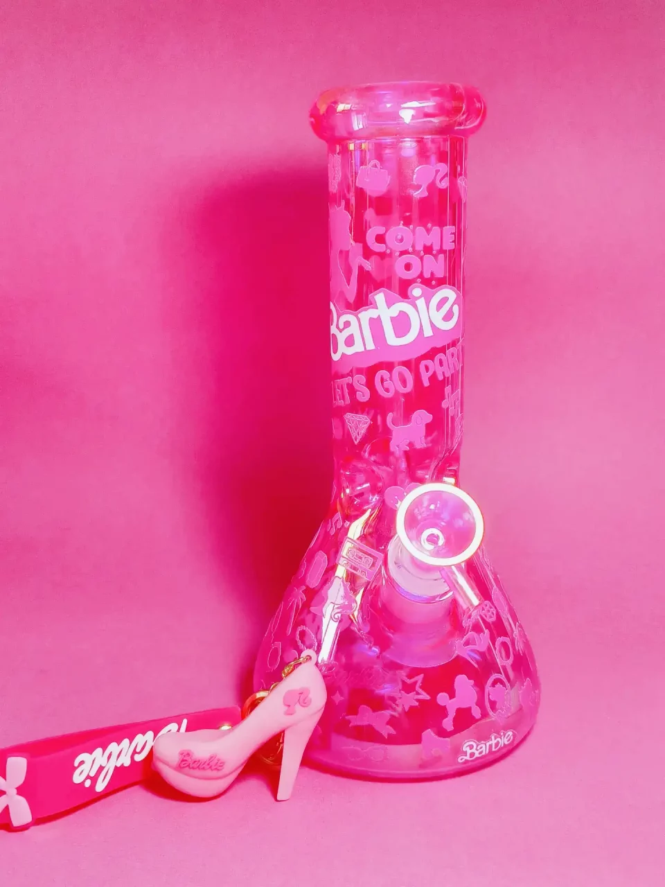 10″ Hot Pink Iridescent Sparkling Barbie Silhouette Bong - Smoke Meg