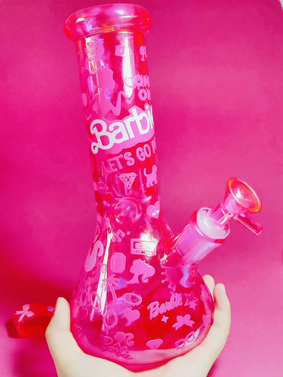 10″ Hot Pink Iridescent Sparkling Barbie Silhouette Bong - Smoke Meg