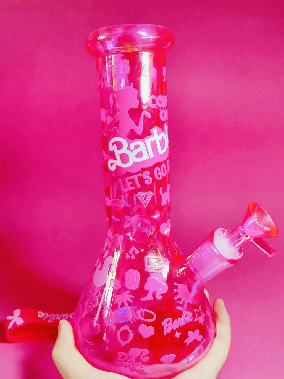 10″ Hot Pink Iridescent Sparkling Barbie Silhouette Bong - Smoke Meg